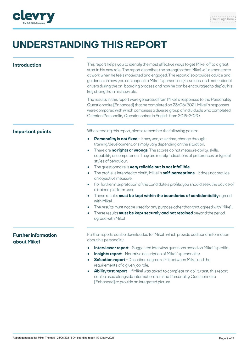 Onboarding Sample Report