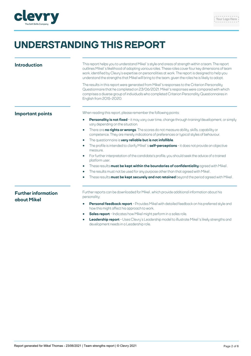 Team Strengths Sample Report