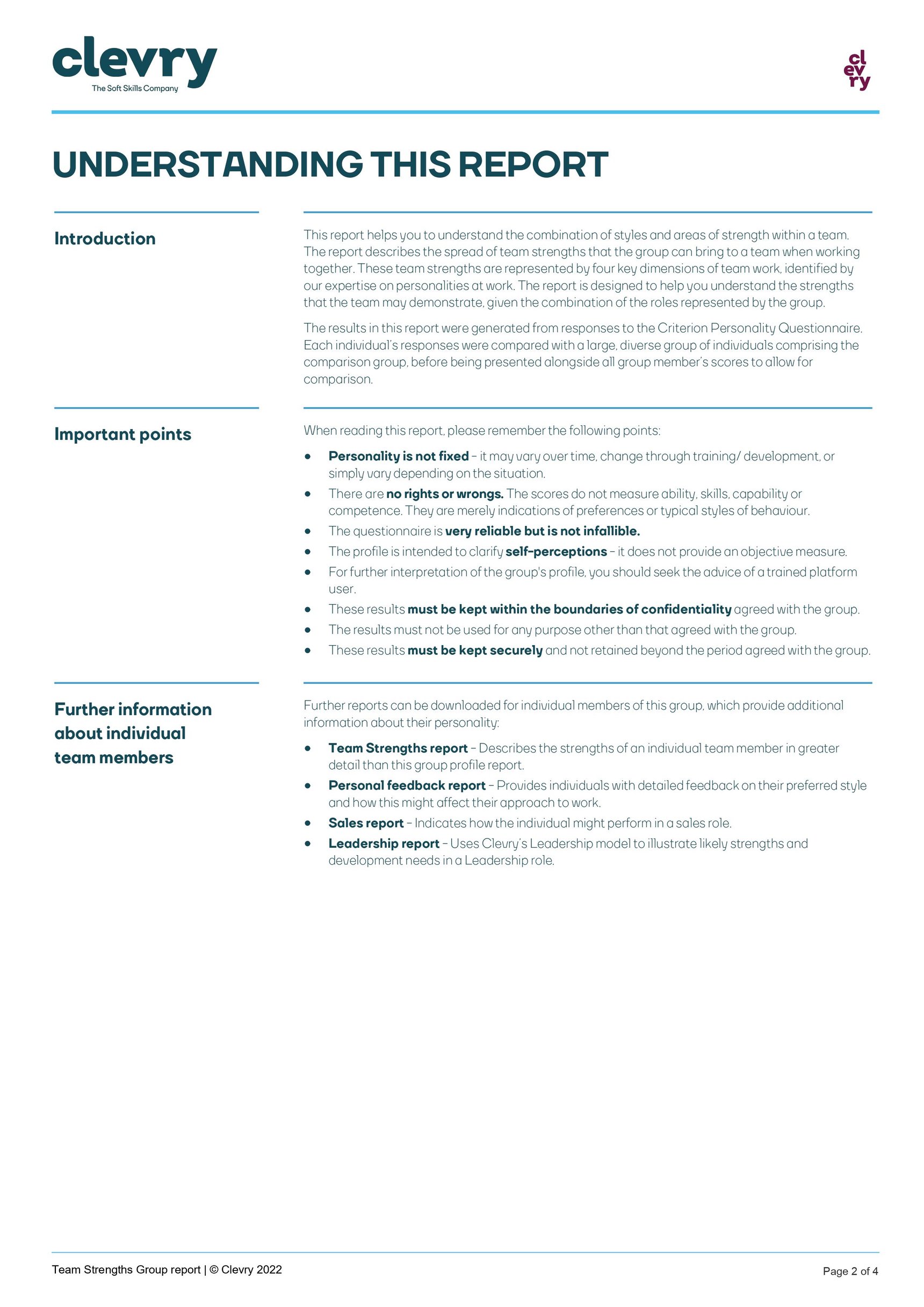 Team Strengths Group Sample Report