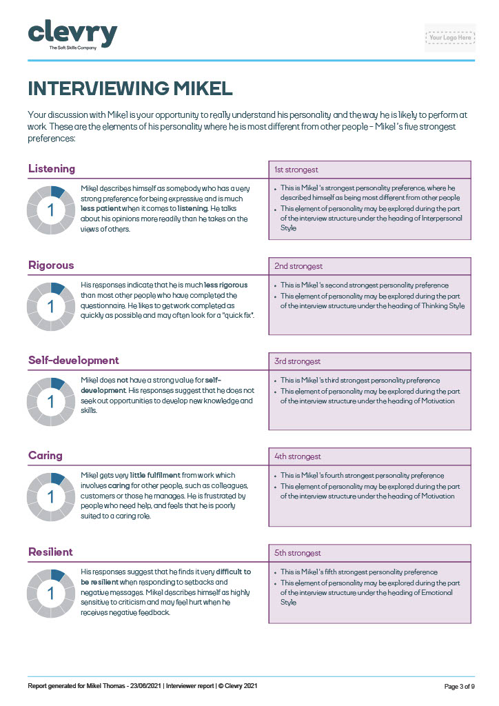 Interviewer Sample Report